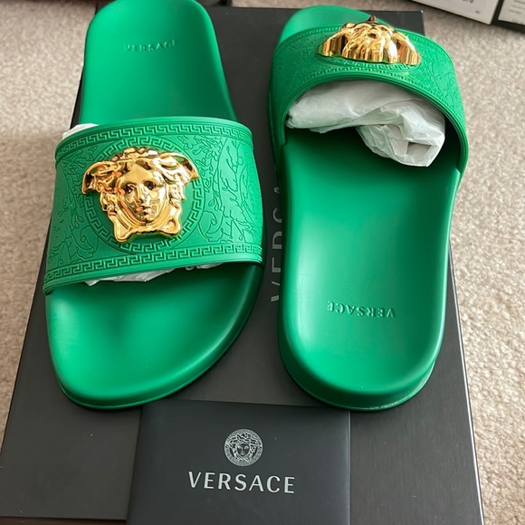 Versace | Shoes | Versacepalazzo Pool Slidesbright Green 365 65 | Poshmark